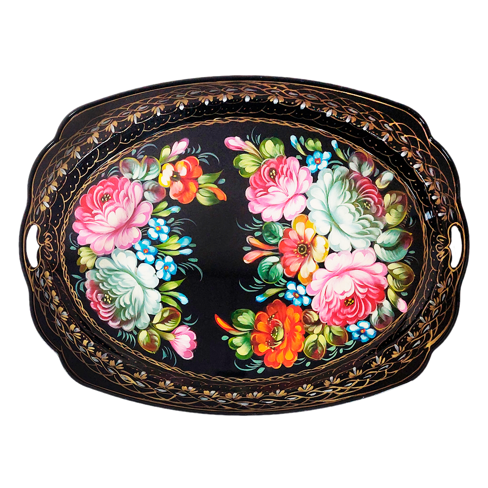 Поднос металлический, овальный, "Улыбка вселенной", жостово 40/30см.