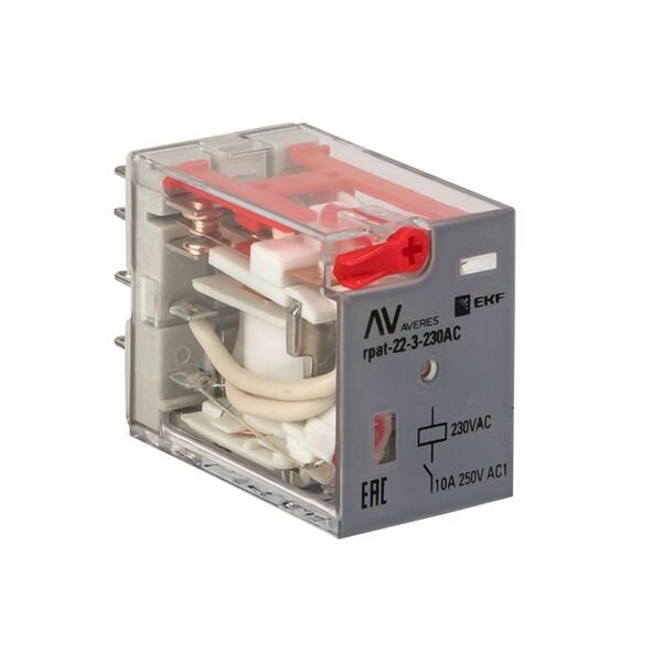 Реле промежуточное RPAt 22/3 10А 230В AC с кнопкой и мех. индикацией AVERES, EKF RPAT-22-3-230AC (1 шт.)