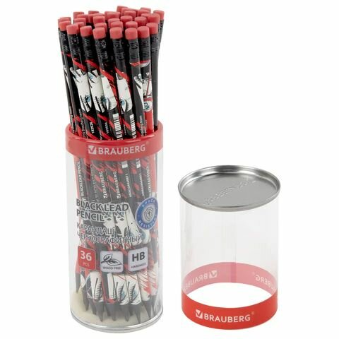 72 шт. Карандаш чернографитный с принтом BRAUBERG "RED ANIME", 1 шт, HB, с ластиком, корпус ассорти, 182026