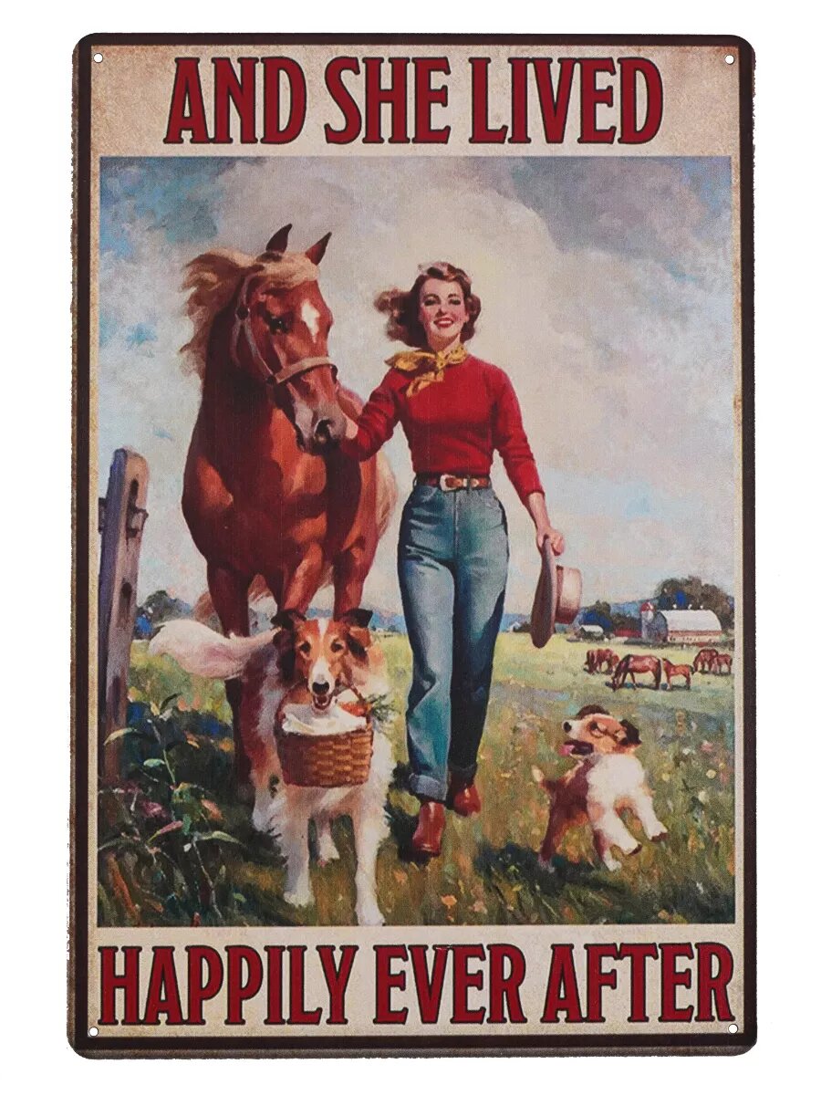 Sweethorse / Винтажная металлическая Картина, размер 20х30см