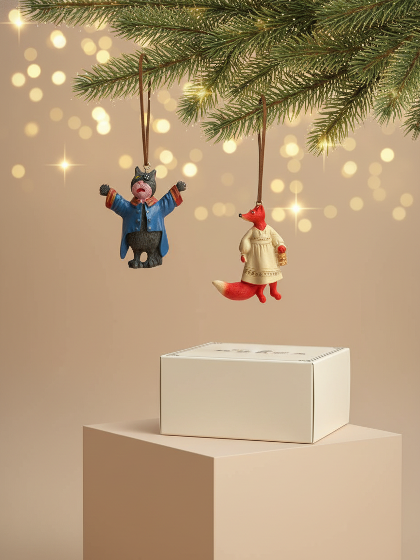 Набор елочных игрушек, аним. ст. Пилот, м/ф Кот и Лиса, 2 персонажа, полимерная глина