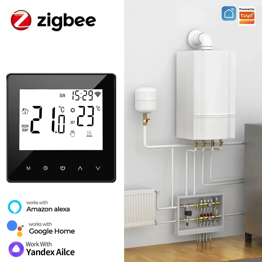 Умный термостат Tuya Zigbee для подогрева воды/газового котла, регулятор комнатной температуры 3A, работает с Alexa Google Home Alice 3A Gas Boiler