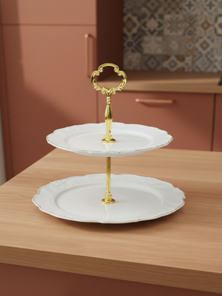 Этажерка двухъярусная. Коллекция "Крокус. Золото" в подарочной упаковке. Lenardi. Фарфор.