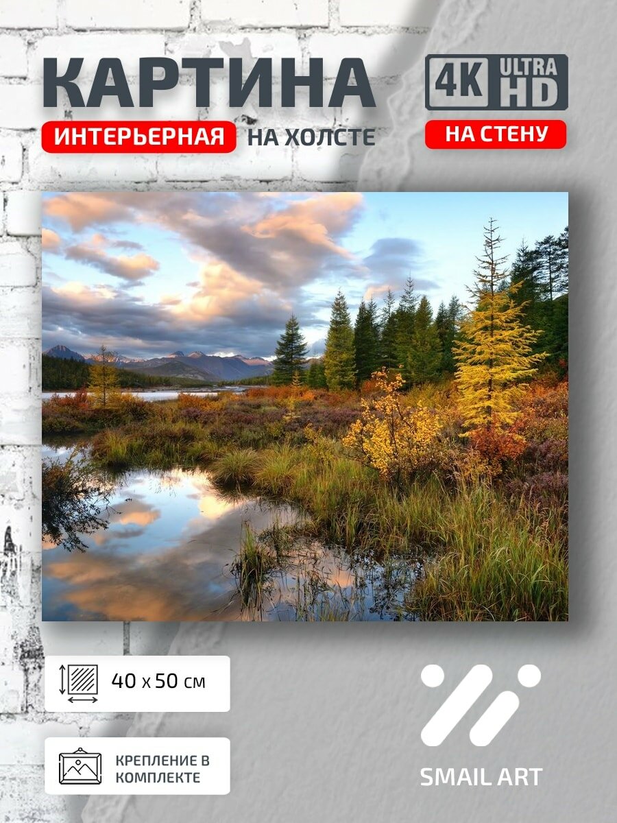 Картина на холсте интерьерная 40 на 50 на стену Колыма деревья для спальни пейзаж