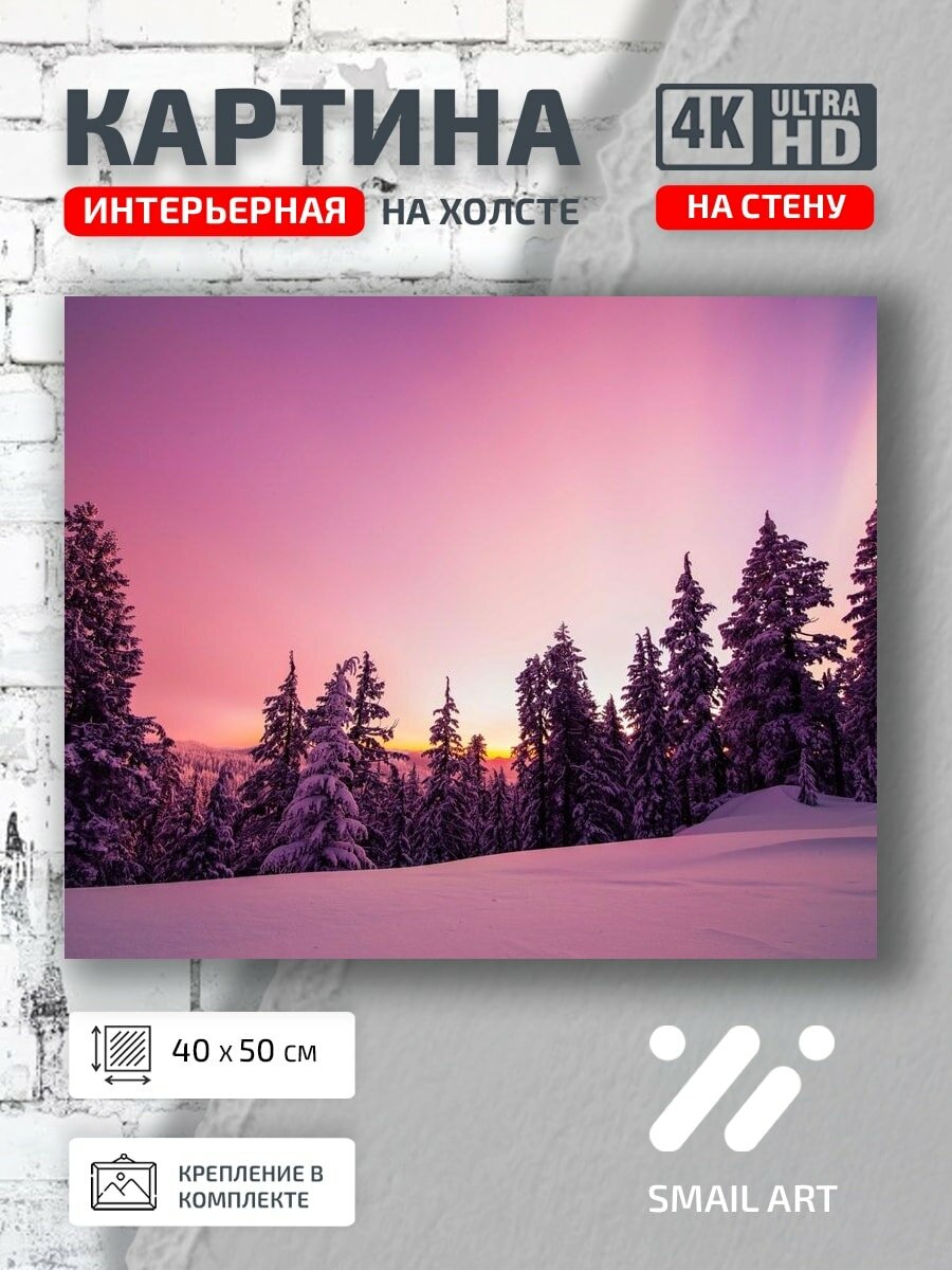Картина на холсте интерьерная 40 на 50 на стену Зимний лес для гостиной пейзаж