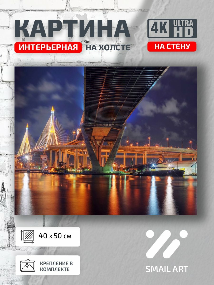 Картина на холсте интерьерная 40 на 50 на стену Подсветкой City для кафе урбанистика декор
