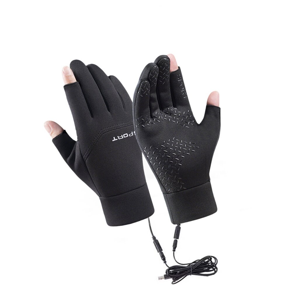 Мужские уличные теплые перчатки с подогревом, велосипедные перчатки для рыбалки с подогревом-черный-M