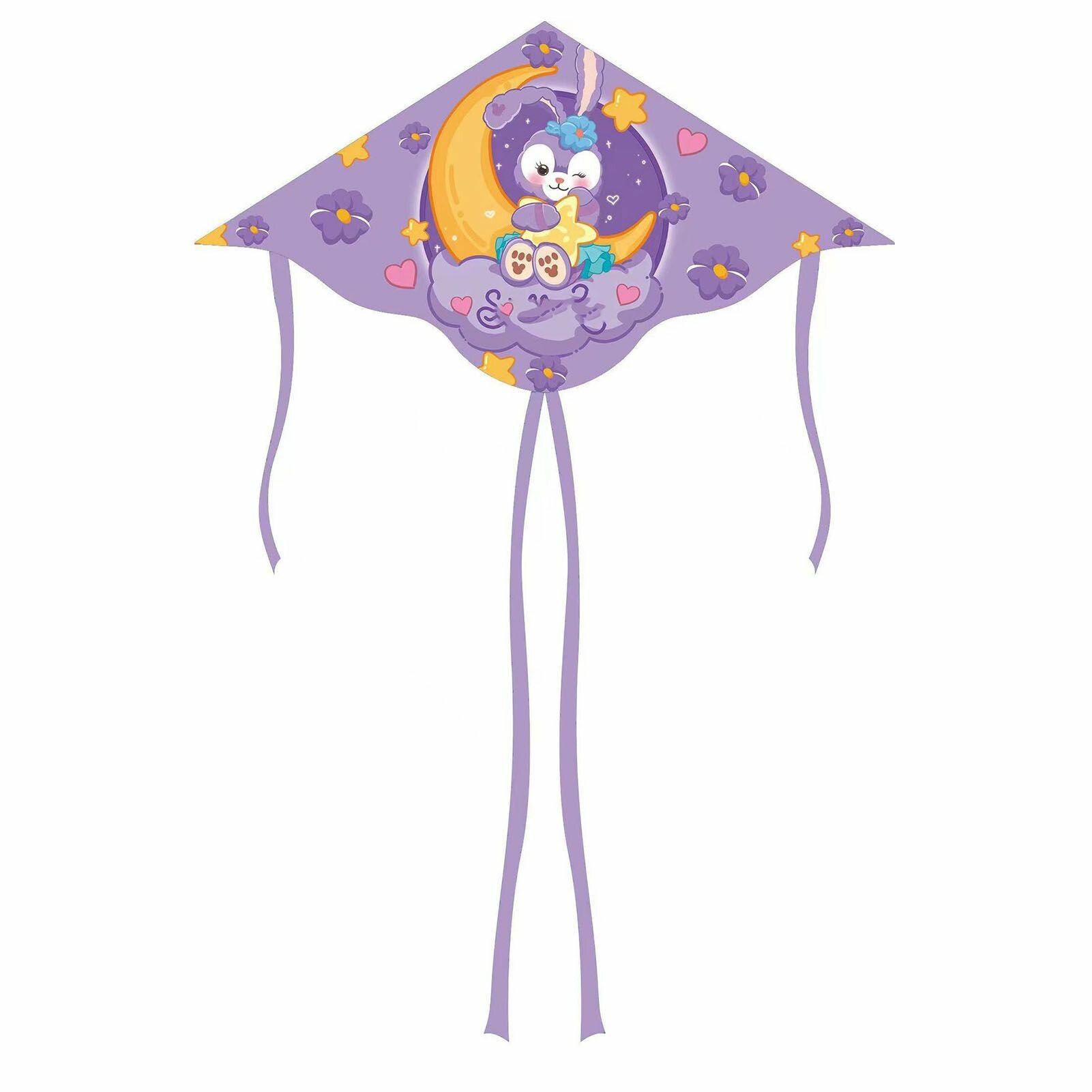 Дельта-кайт для детей и взрослых. Чрезвычайно простой в использовании кайт для пляжной поездки. Треугольный кайт с двойным хвостом для начинающих. Мультяшная форма, фиолетовый.