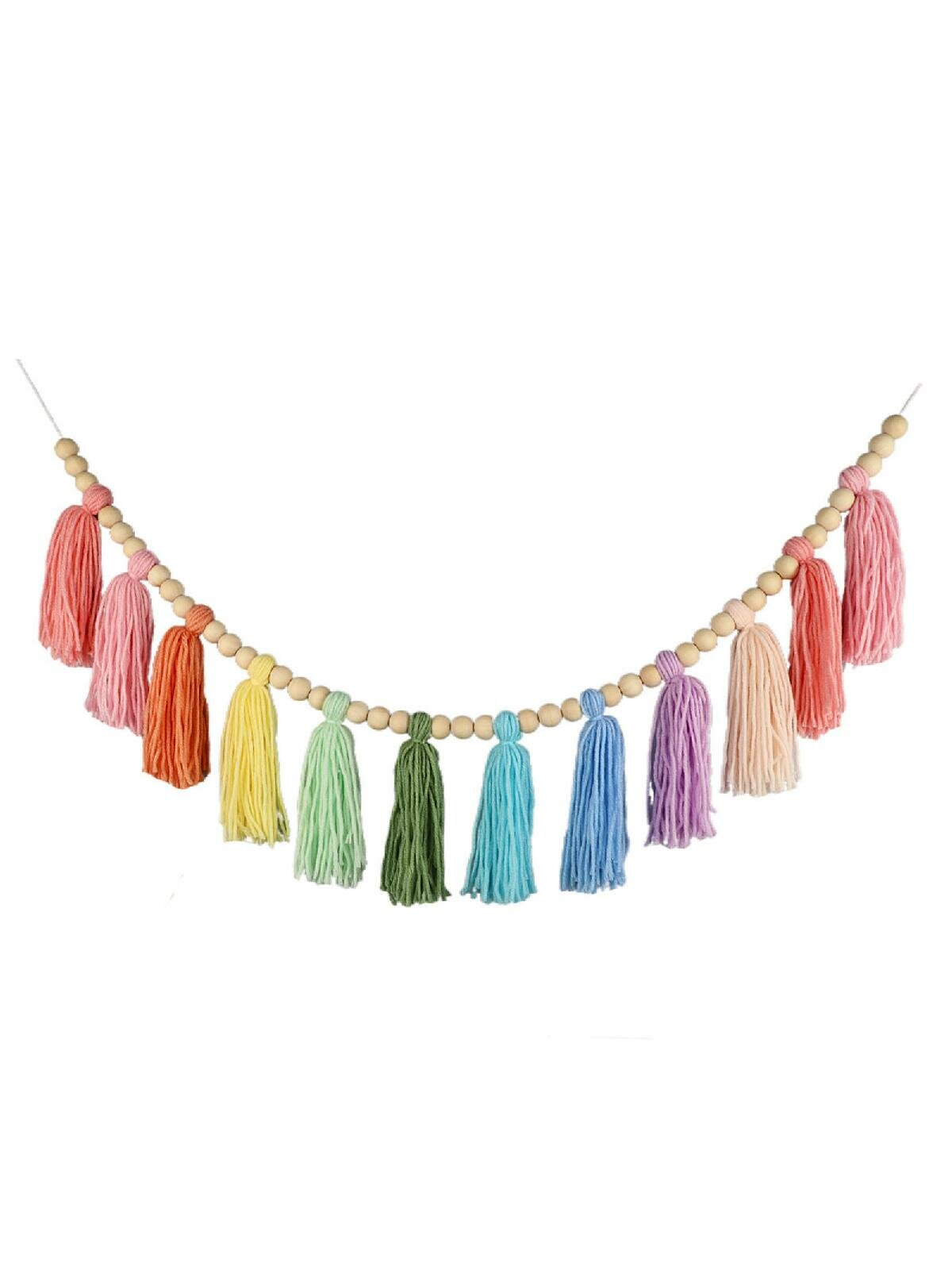 Гирлянды ручной работы Кисточки Баннеры Деревянные бусины Гирлянды для гобеленов Подвески