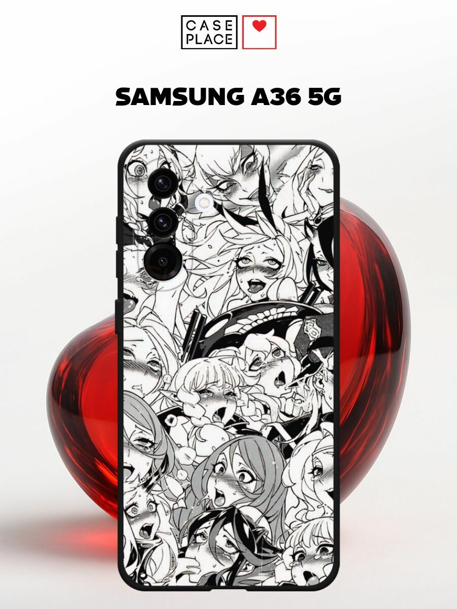 Черный матовый чехол на Samsung Galaxy A36 5G / Самсунг Галакси А36 5G с принтом Ахегао манга тян