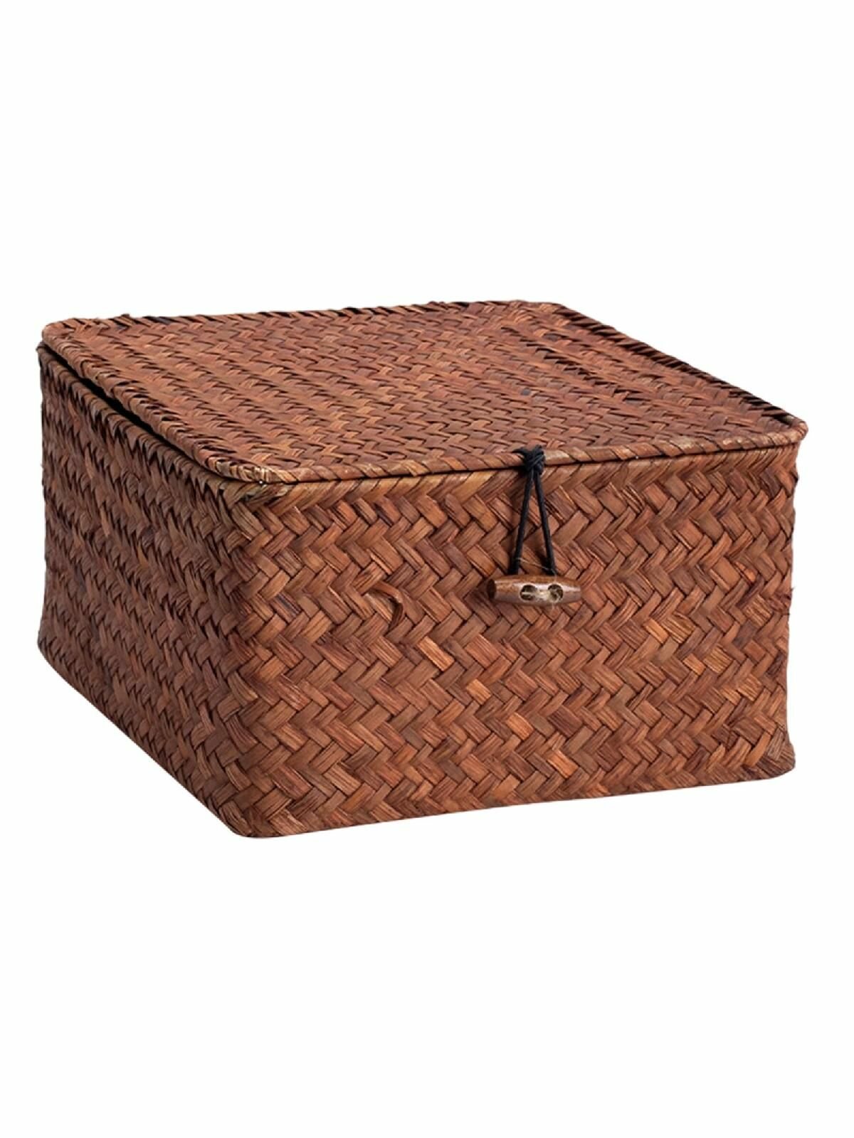 Корзина для хранения, Плетеная корзина-подставка с крышкой для сбора сладких закусок в коробку-Квадрат кофейного цвета, средний