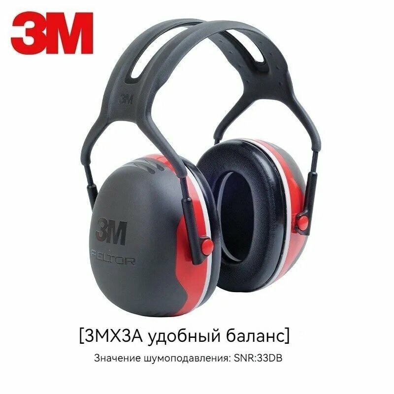 Шумоподавляющие и звуконепроницаемые наушники 3M PELTOR X3A (SNR-33db) для установки на голову/красные