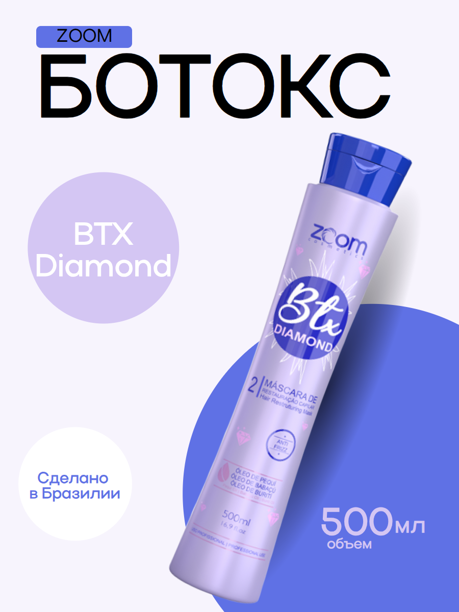 Ботокс для волос Zoom BTX Diamond, с синим пигментом, 500 мл