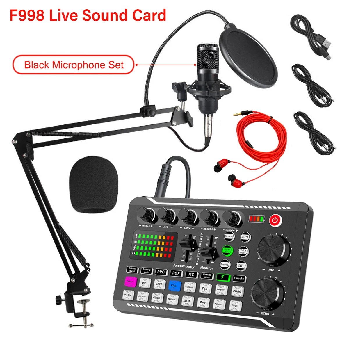 Микрофон F998 Live Sound Card с микрофоном BM-800, Black Mic