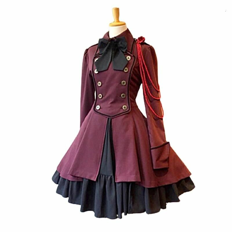 Винтажное средневековое платье с рюшами, красный - M