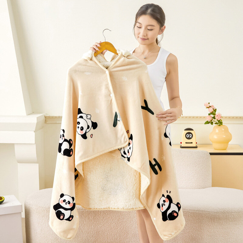 Молочный бархатный шаль-одеяло для офиса, детское одеяло для сна, зимнее утолщенное одеяло с капюшоном для студентов