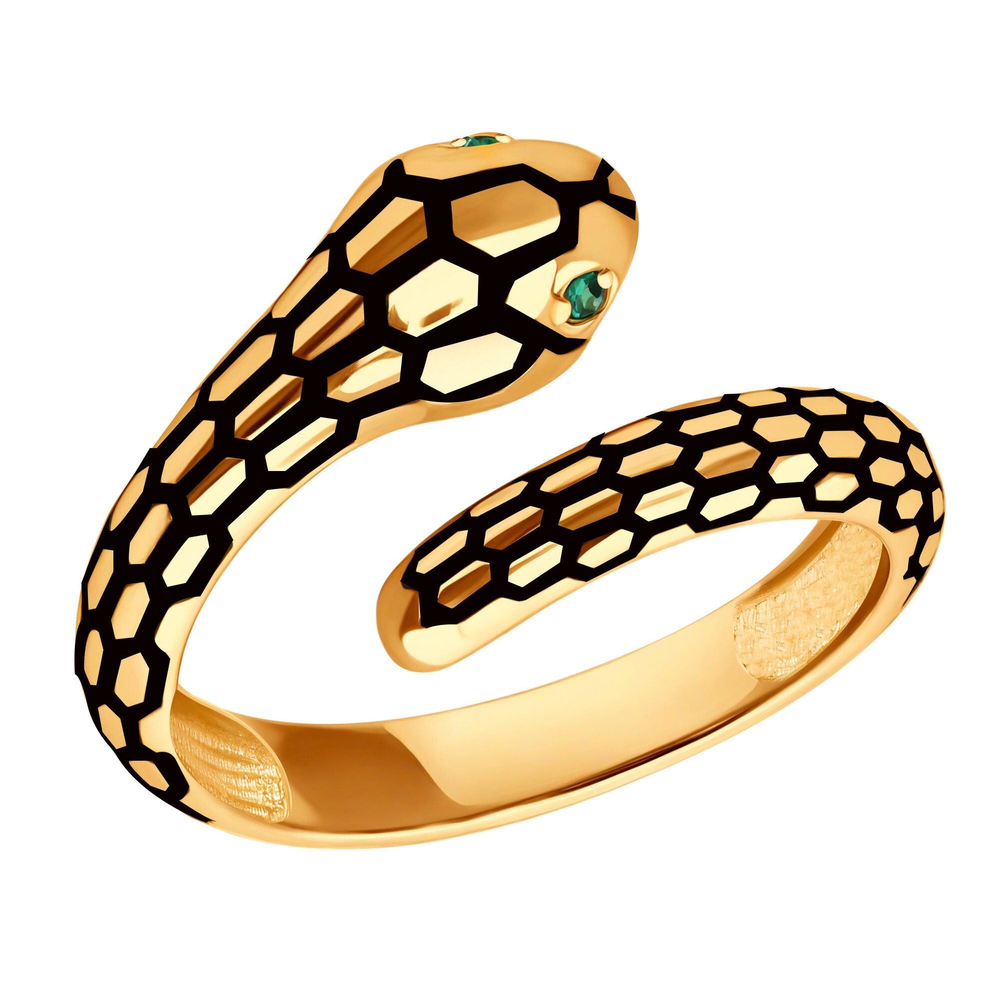 Кольцо, красное золото, 585 проба, эмаль, фианит