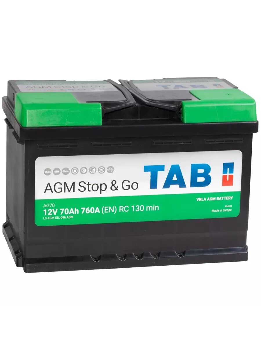 Аккумулятор TAB AGM 70R 12V 70Ач 760А 276x175x190 обр. пол.