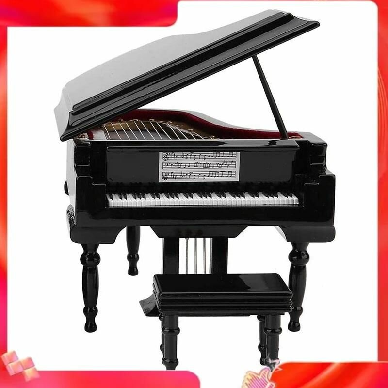 (Y I M W) Миниатюрный комплект модели рояля, музыкальный инструмент со стулом, совместим с украшения домашнего офиса (черный, без музыки), маленький