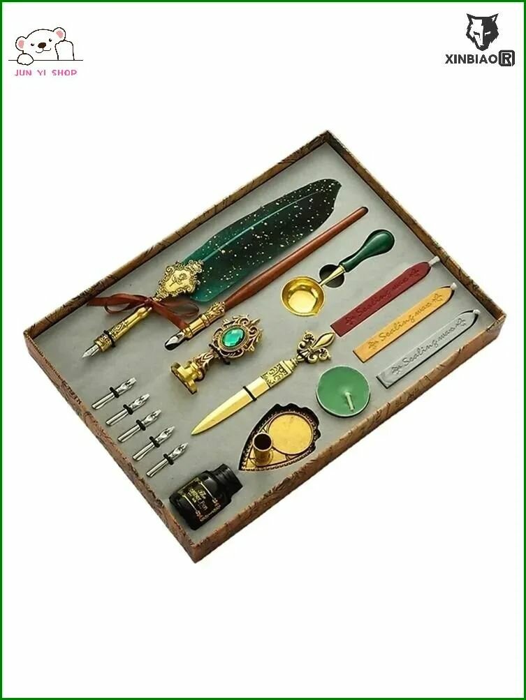 Европейский набор пера с чернилами - винтажная английская перьевая ручка для письма, печати восковыми печатями и творчества, идеальная для студентов