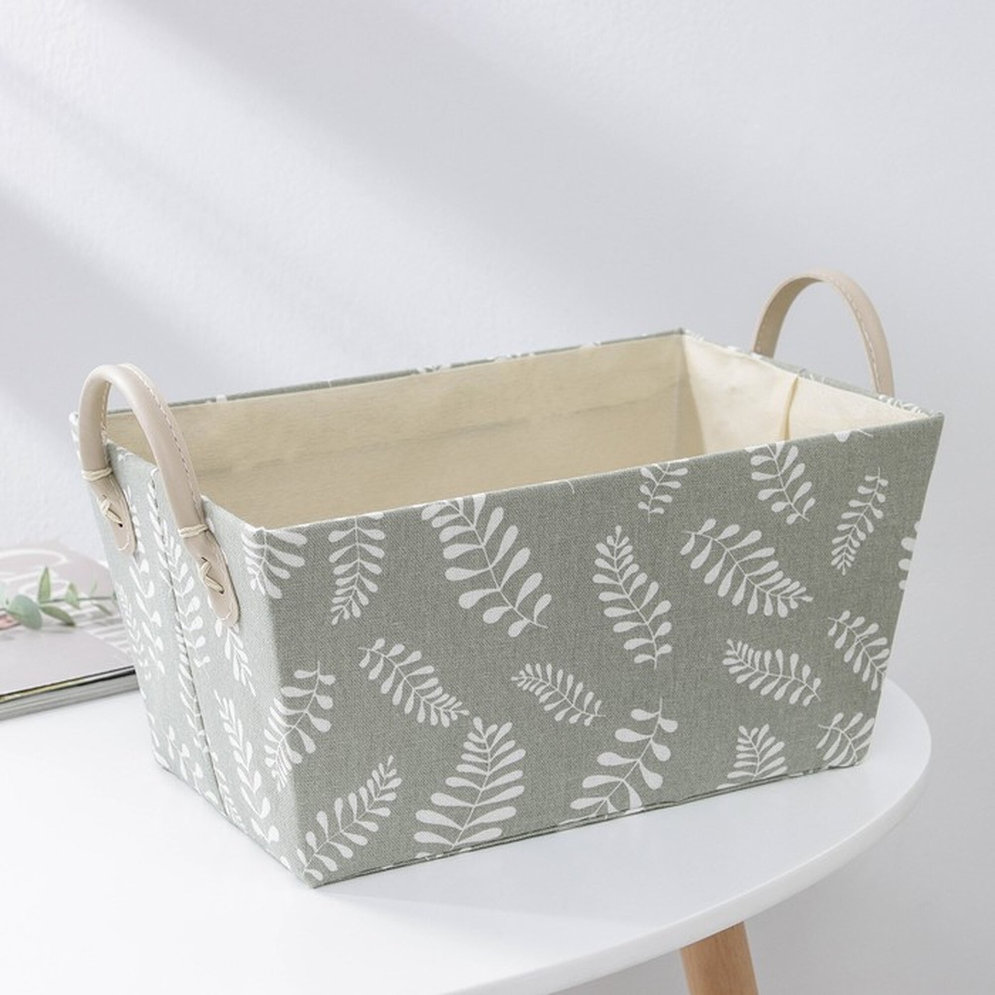 Корзинка Доляна "Листья", для хранения, с ручками, серая, 31,5 см x 21 см x 21 см