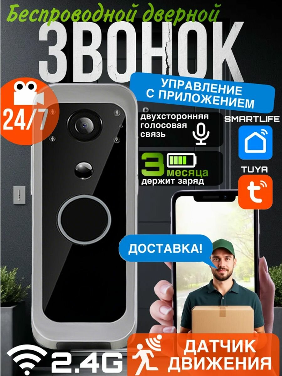 Видеодзвонок Tuya WiFi ED-400VK 5" 1080P двусторонняя связь PIR IP65