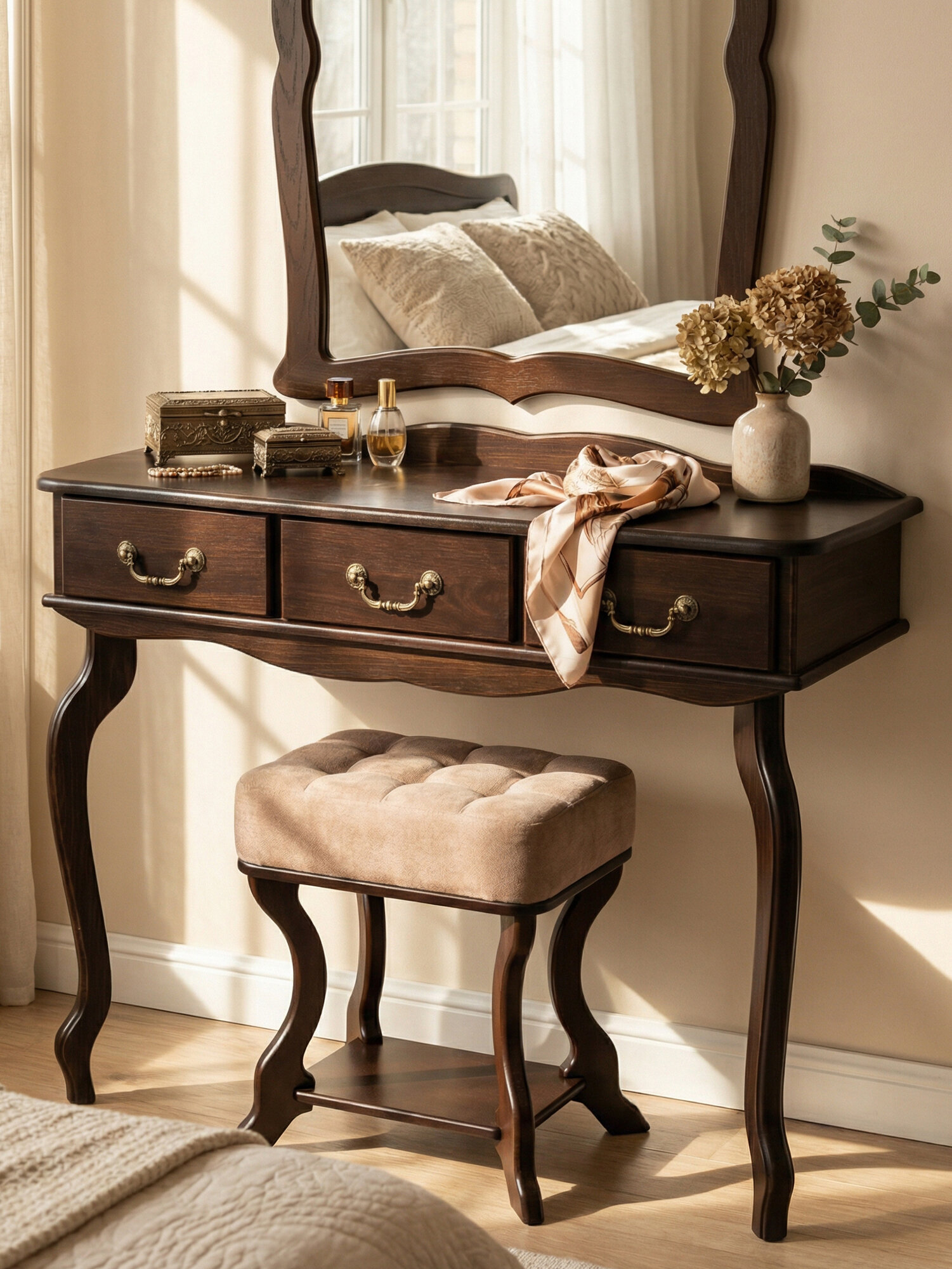 Консоль Мебелик в прихожую, спальню Берже 6 с ящиками темно-коричневый