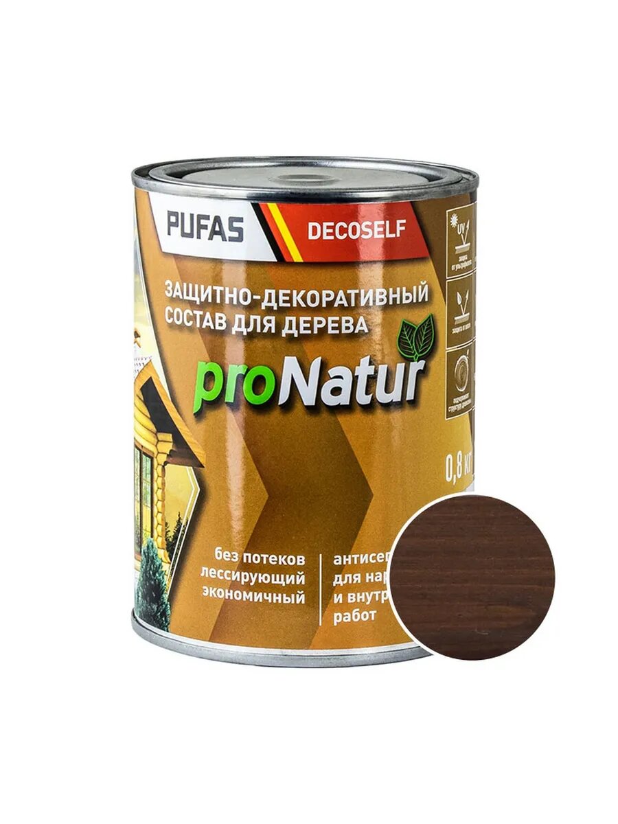 Антисептик Pufas Ekonom ProNatur, для дерева, цвет венге, 0,8л