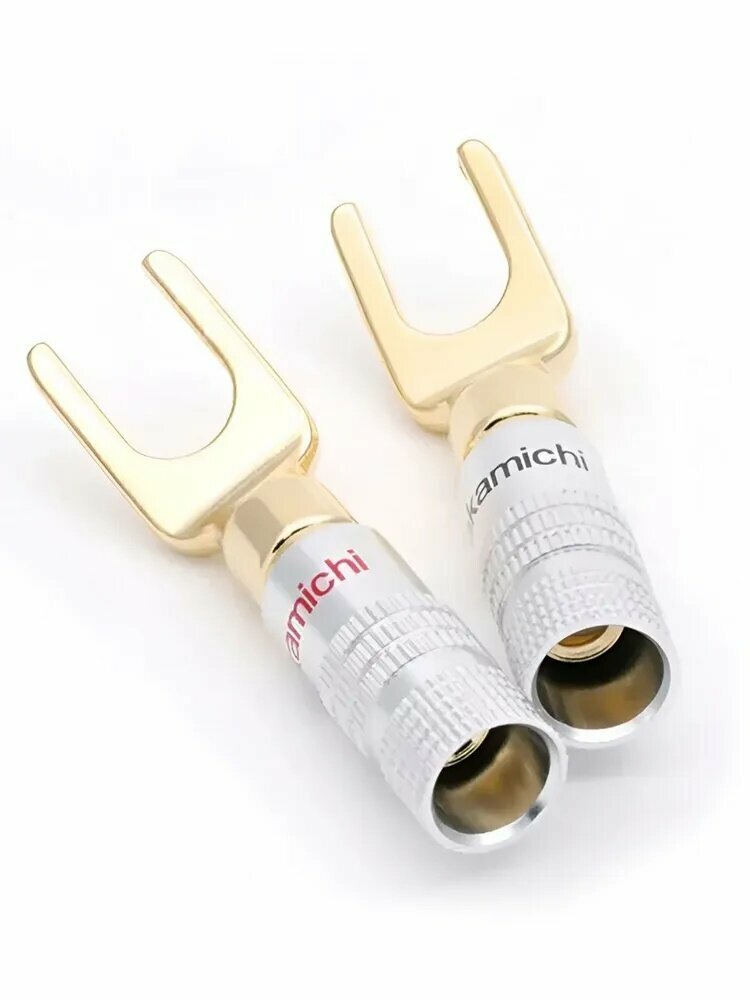 Разъем "Лопатка" Spade (U/Y тип банановый) позолоченный на кабель до 4 мм, под винт. (комплект 2шт).