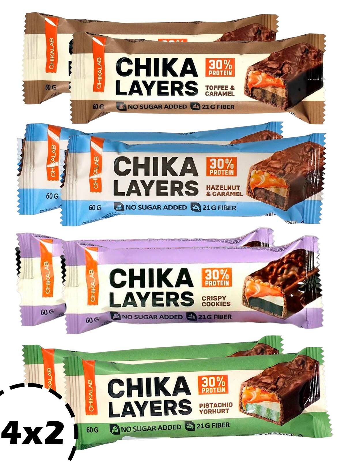 Протеиновый батончик Chikalab Chika Layers 8 х 60 г, Микс 1