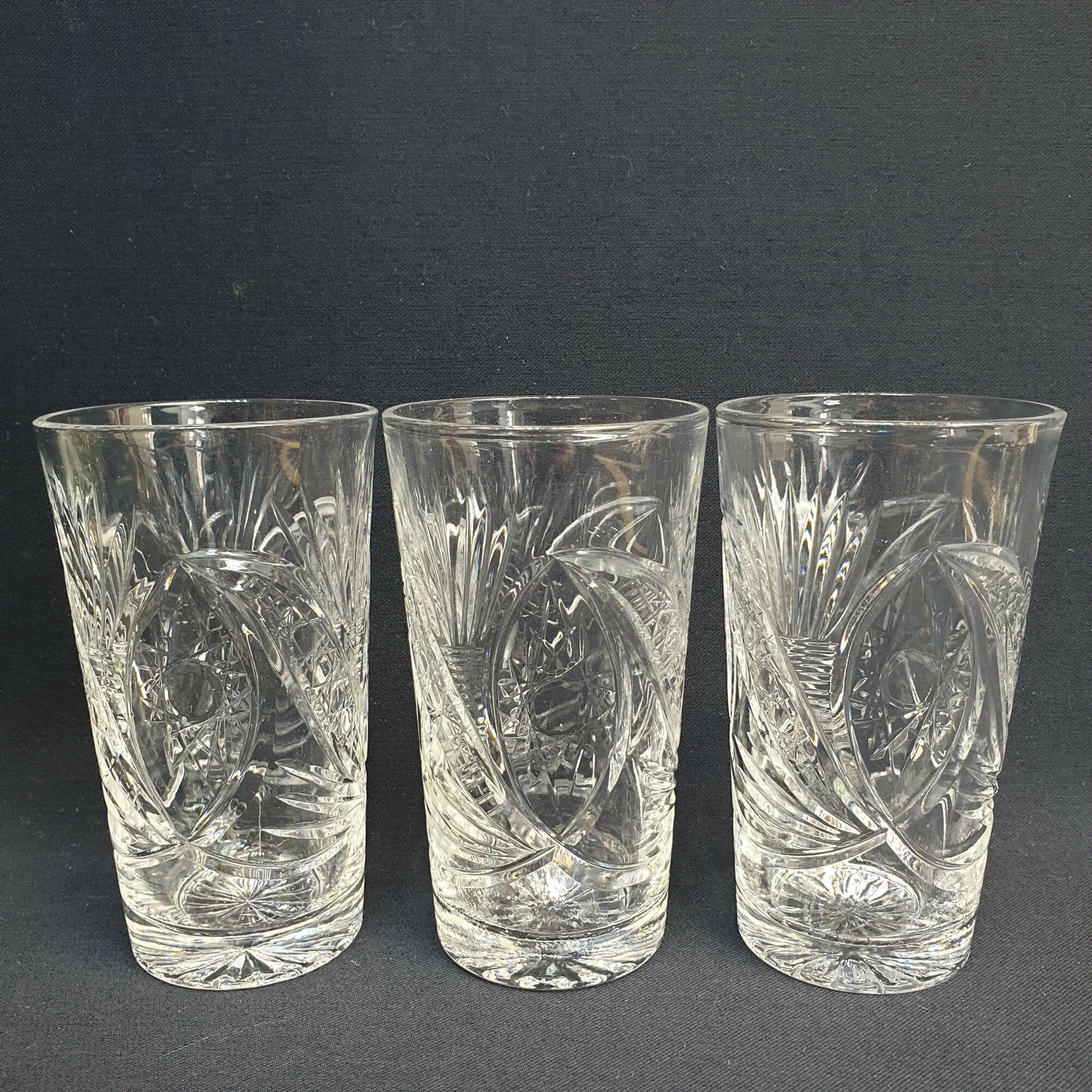 Набор стаканов 3 шт 200 мл, хрусталь, высота 11 см. Винтаж, СССР.