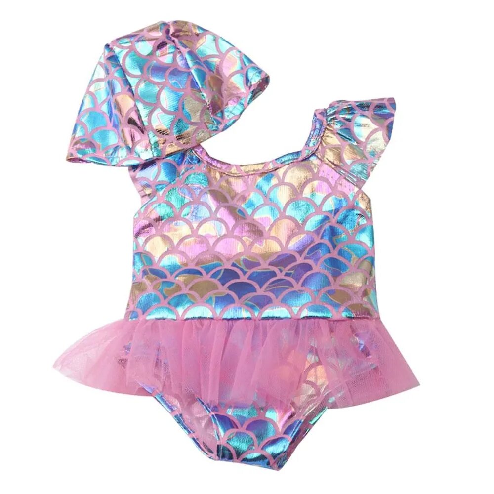 Розовый купальник для кукол 43 см, с пайетками и тюлем, ручная работа, летний наряд