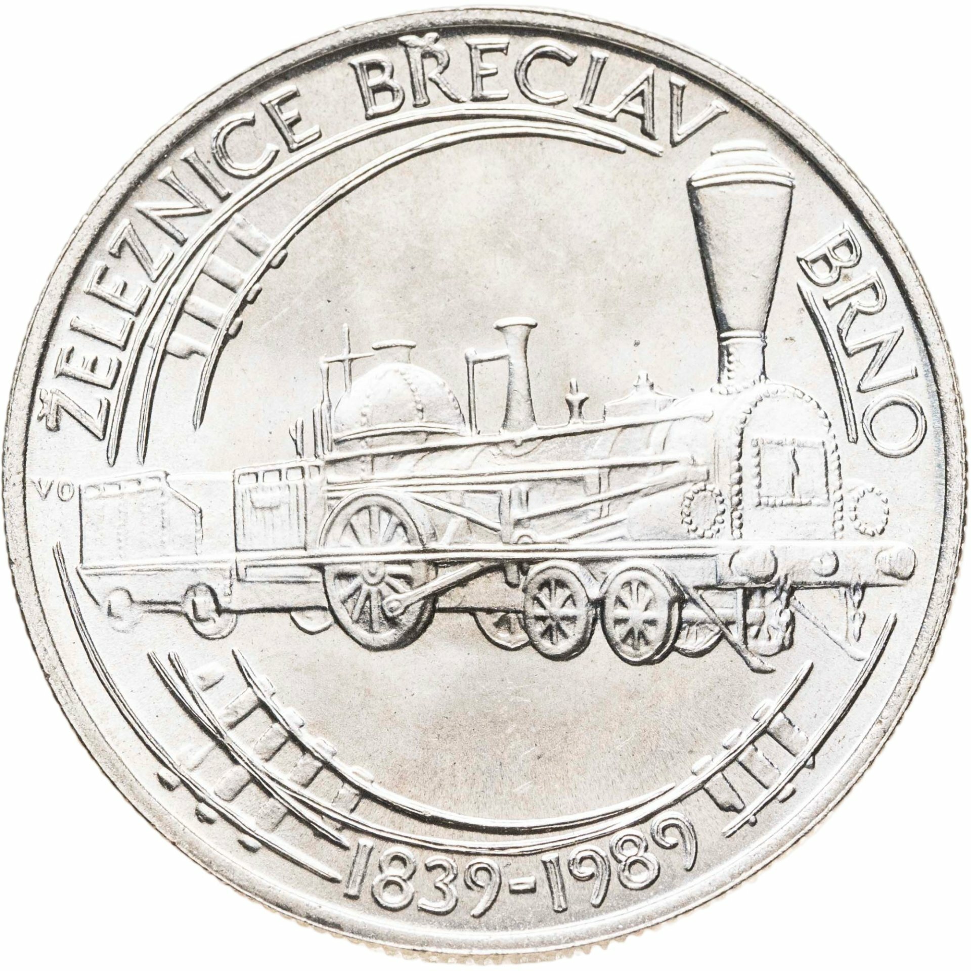 Чехословакия 50 крон korun 1989 "150 лет железной дороге из Бржецлава в Брно", Серебро 500, в сохранности UNC