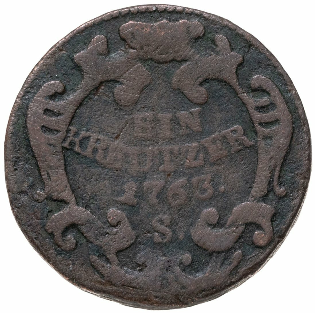 Австрия 1 крейцер 1763, Медь, в сохранности F