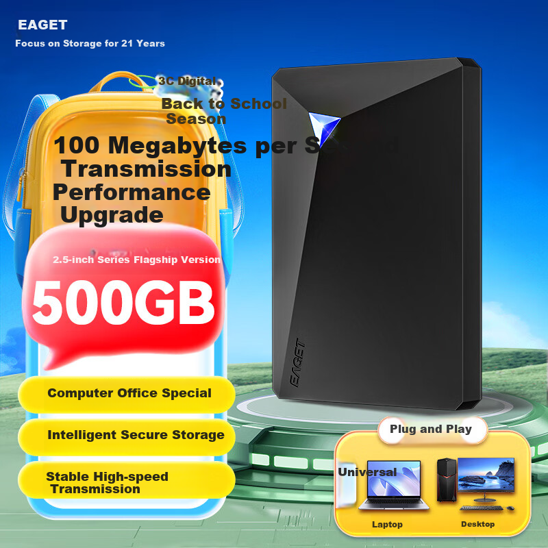 EAGET Портативный зашифрованный жесткий диск 500 ГБ USB3.0 2.5 дюйма внешнее хранилище для резервного копирования