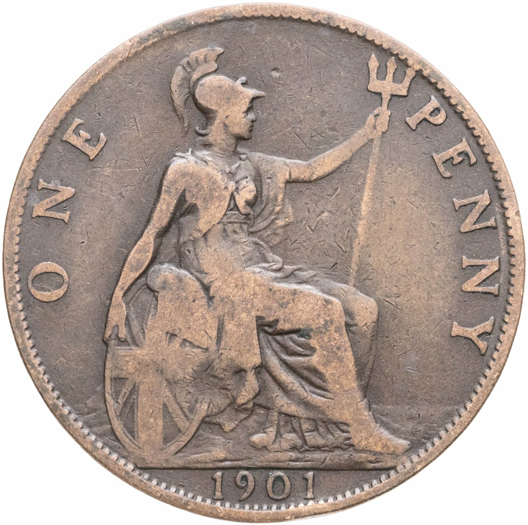 Великобритания 1 пенни penny 1901, Бронза, в сохранности F-VF