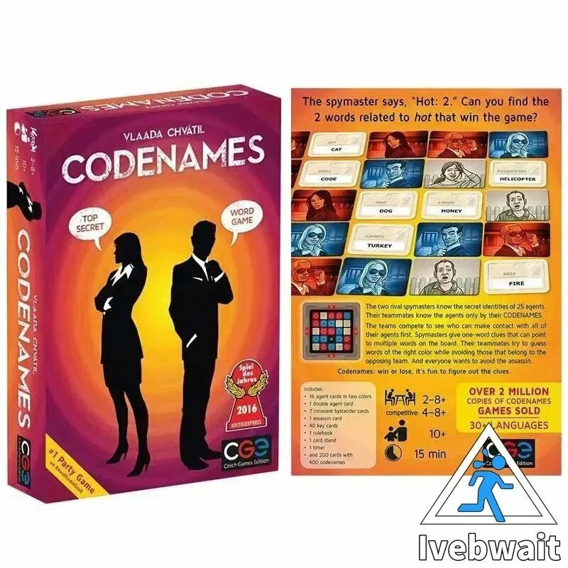 Русская версия Настольная игра для компании Кодовые Имена Codenames, на ассоциации, подходит для взрослых, подарок на новый год