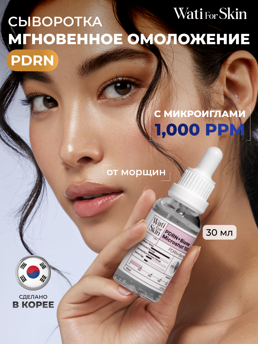 Сыворотка с микроиглами для лица, антивозрастная с pdrn, Wati for Skin, 30мл