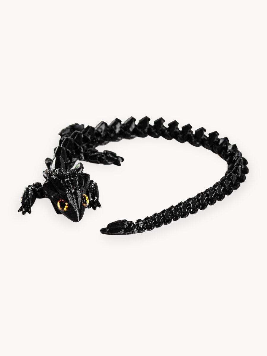 Игрушка-антистресс гибкая ящерица-кристалл, с короткими рожками, 3D печать, черная