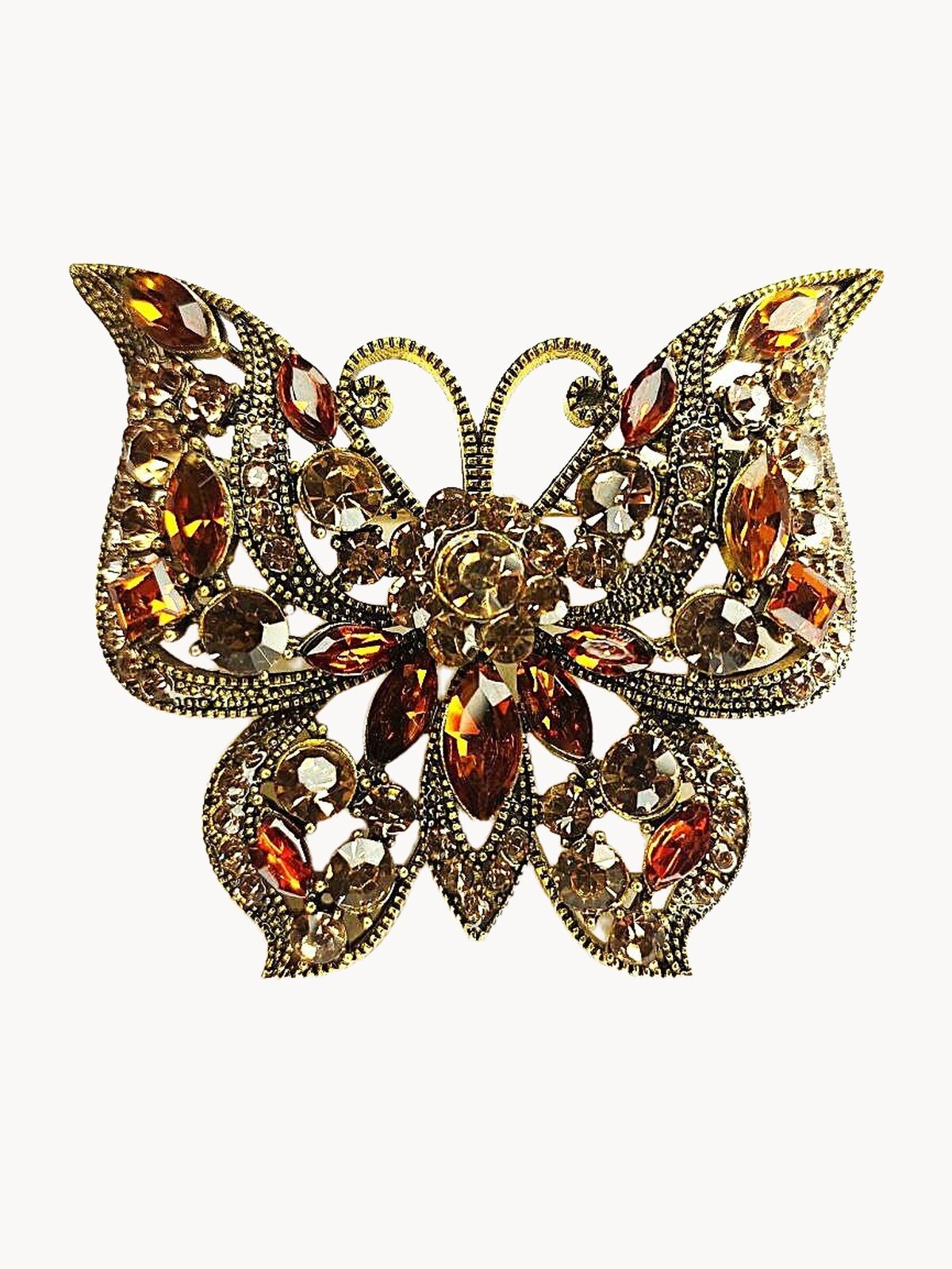 Брошь "Солнечная бабочка" ювелирный сплав, ювелирное стекло, коньячный цвет, символ жизненной энергии