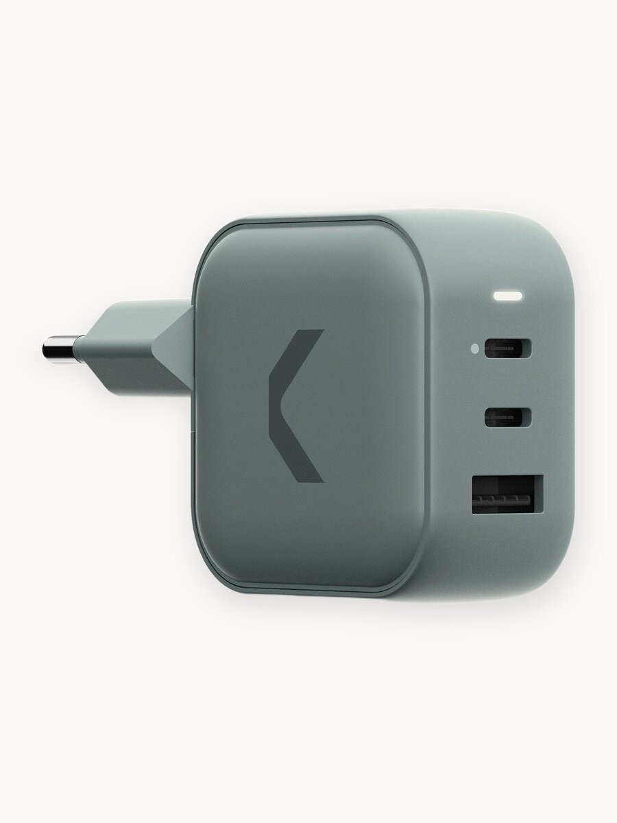 Быстрое зарядное устройство COMMO 65W Multi Charger Dual USB-C + USB-A, GaN, 65 Вт, Серо-зелёный