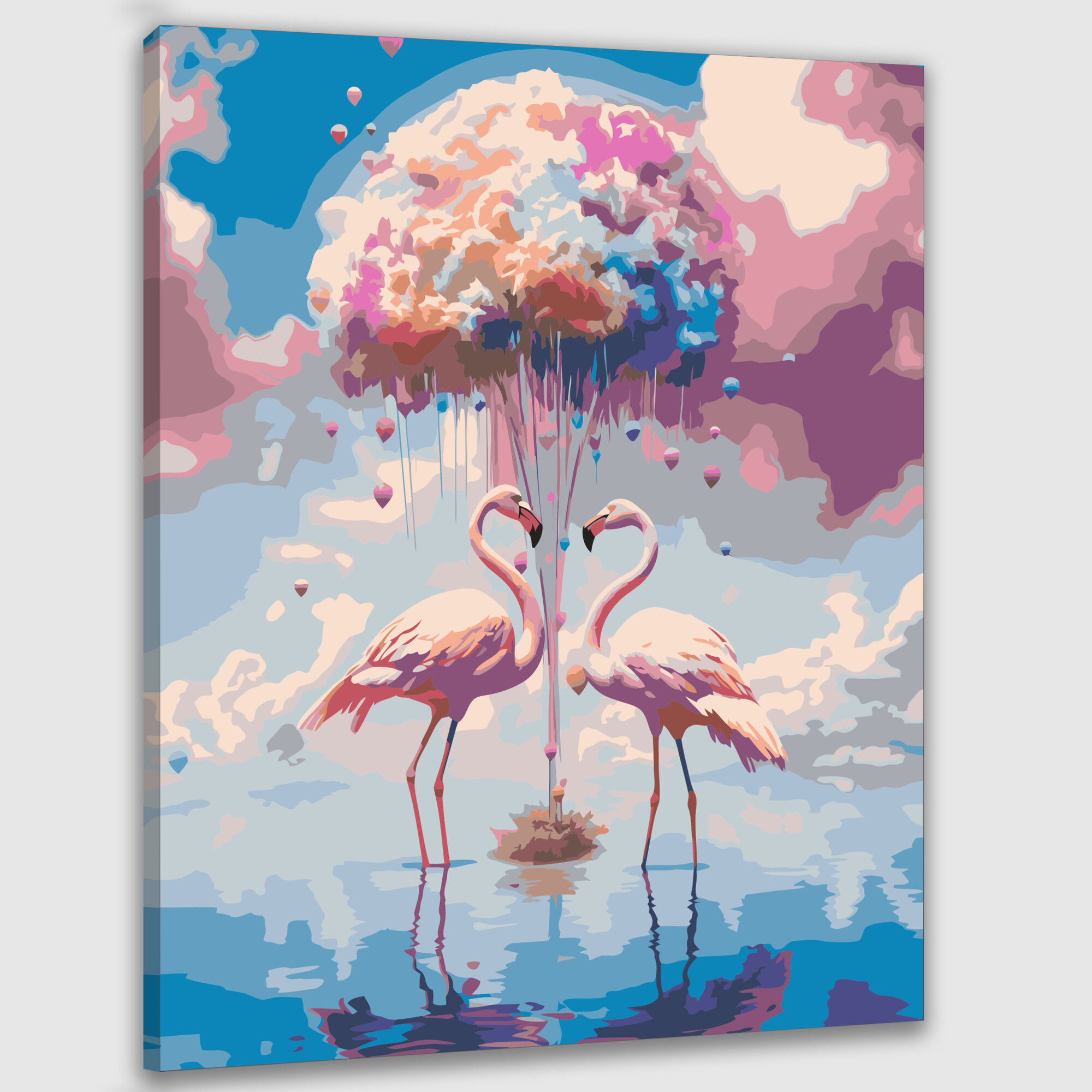 Картина по номерам 40x50 см, фламинго, переливающиеся перья, розовый, фиолетовый, золотой, радужное облако