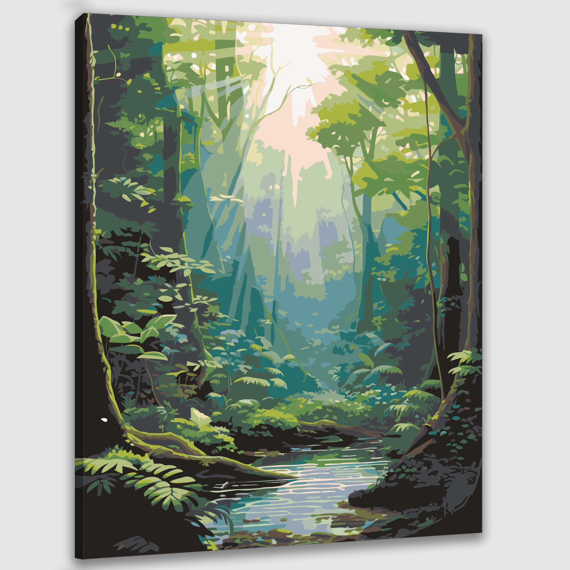Картина по номерам 40x50 см, фотография, танец солнечных лучей, полог леса, игра света и теней, завораживающий