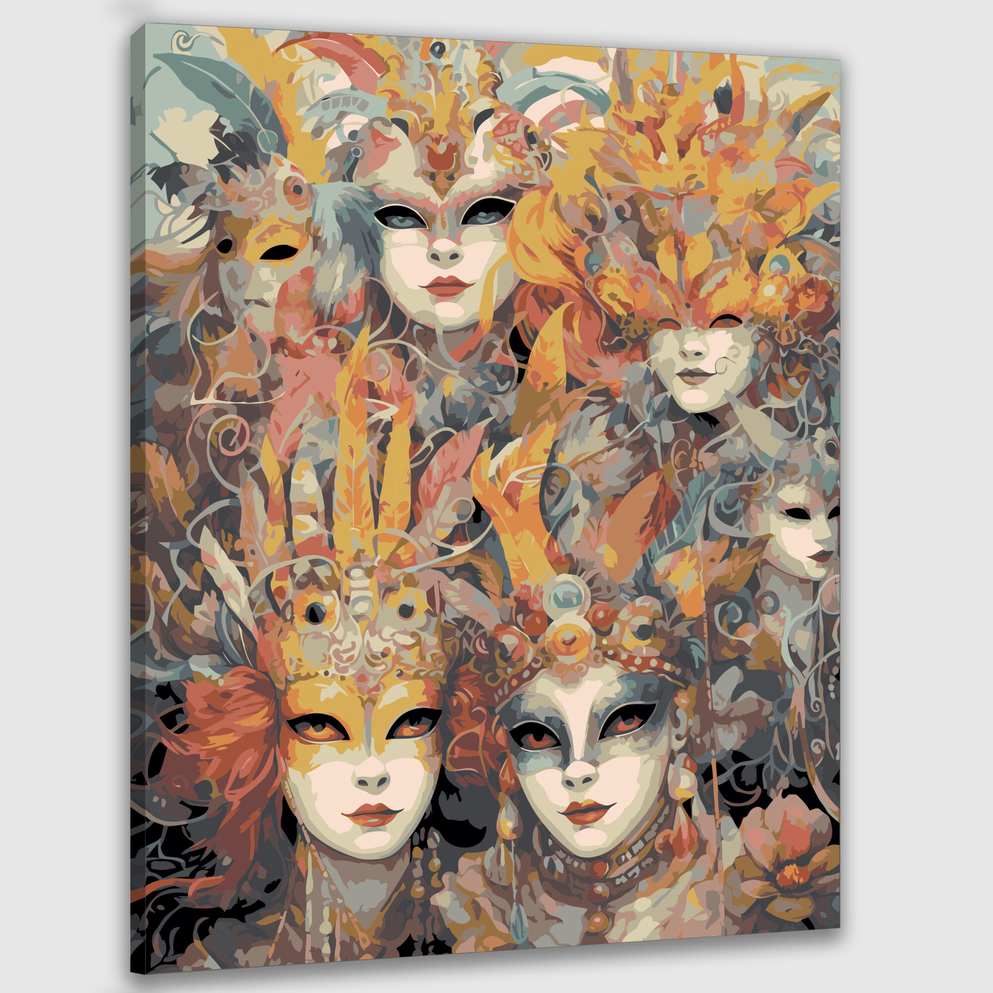 Картина по номерам 40x50 см, акварельная иллюстрация, маскарад, персонажи в костюмах и ма, яркие цвета