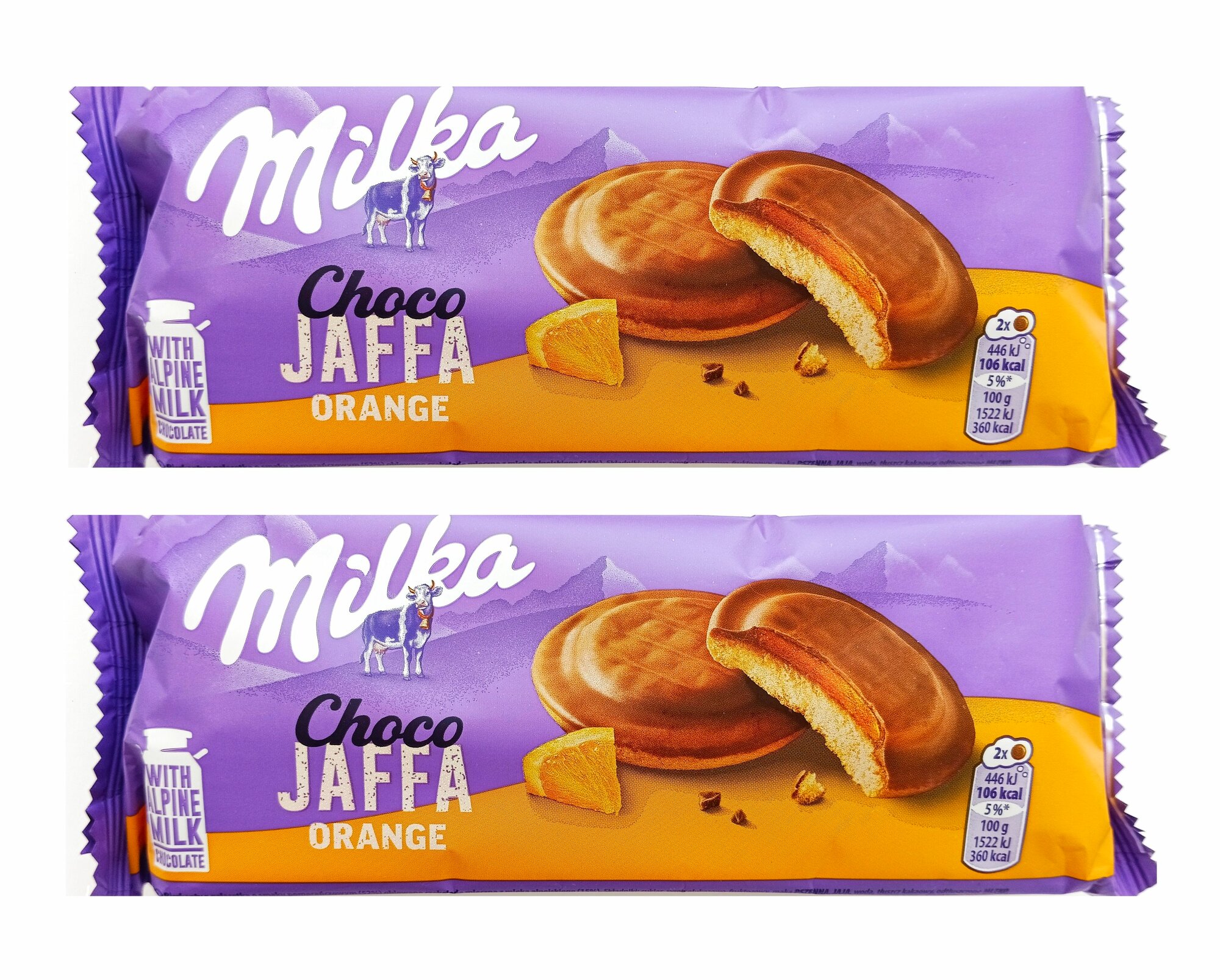 Бисквитное печенье в шоколаде Milka Choco Jaffa Orange с апельсиновой начинкой, 2 шт. по 147 гр. (Швейцария)