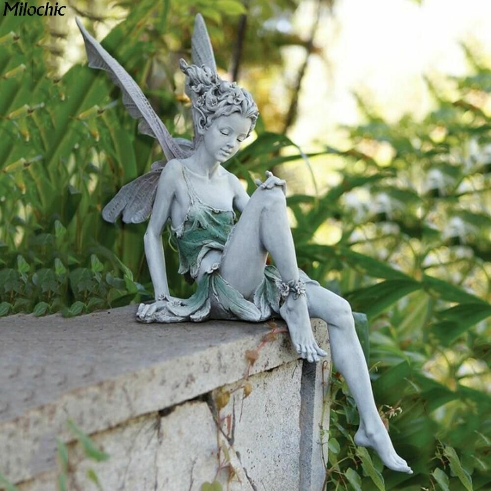 Скульптура цветочной феи озеленение двора сидящая статуя турека из смолы