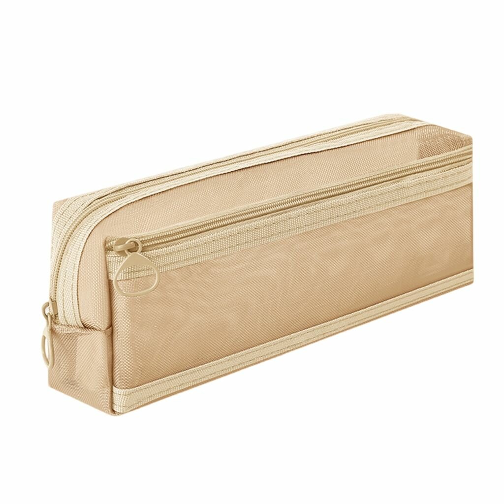 Прозрачный пенал из двухслойной сетки-желтый