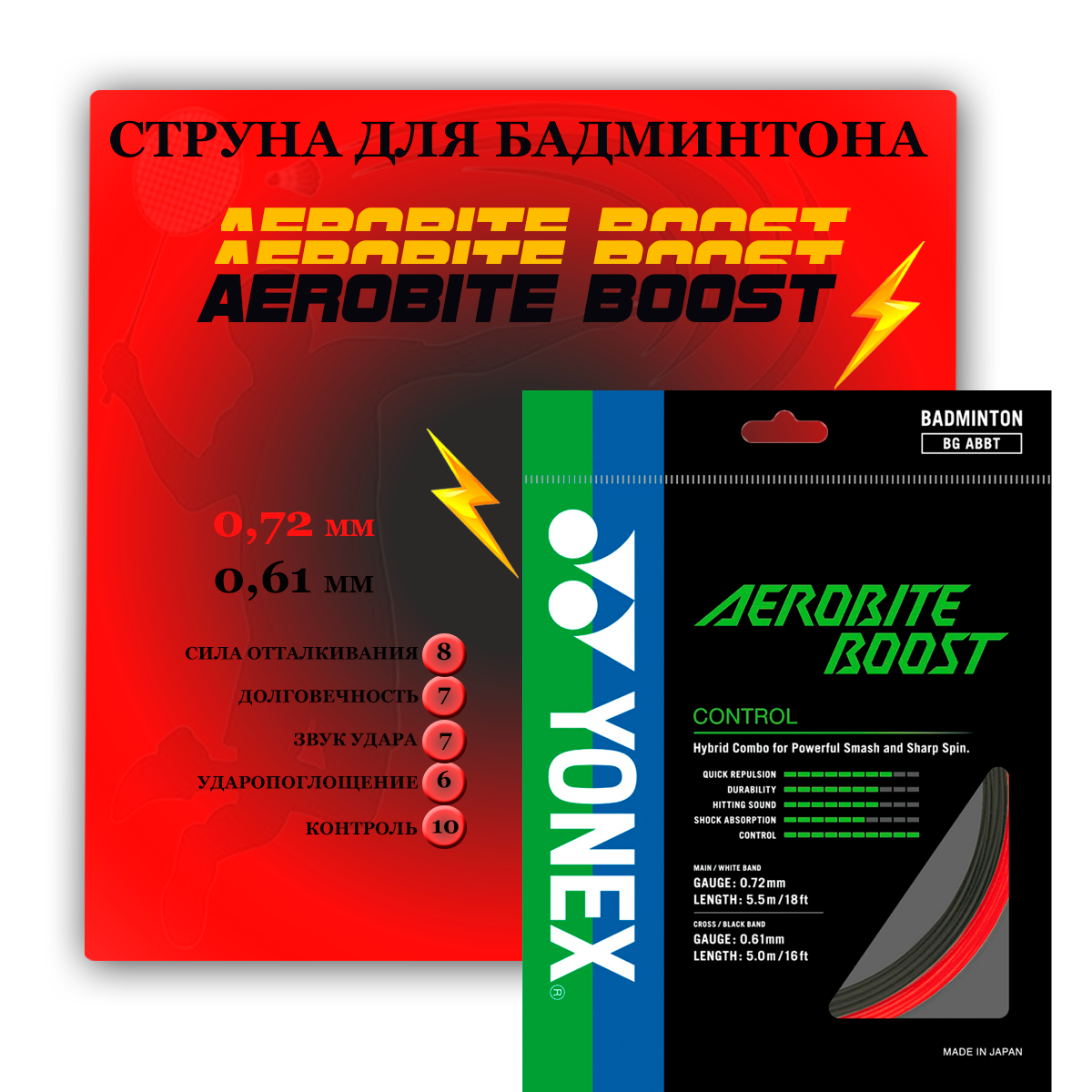 Струна YONEX AEROBITE BOOST , для бадминтона, черно-красная, длина 10,5 м, 1шт