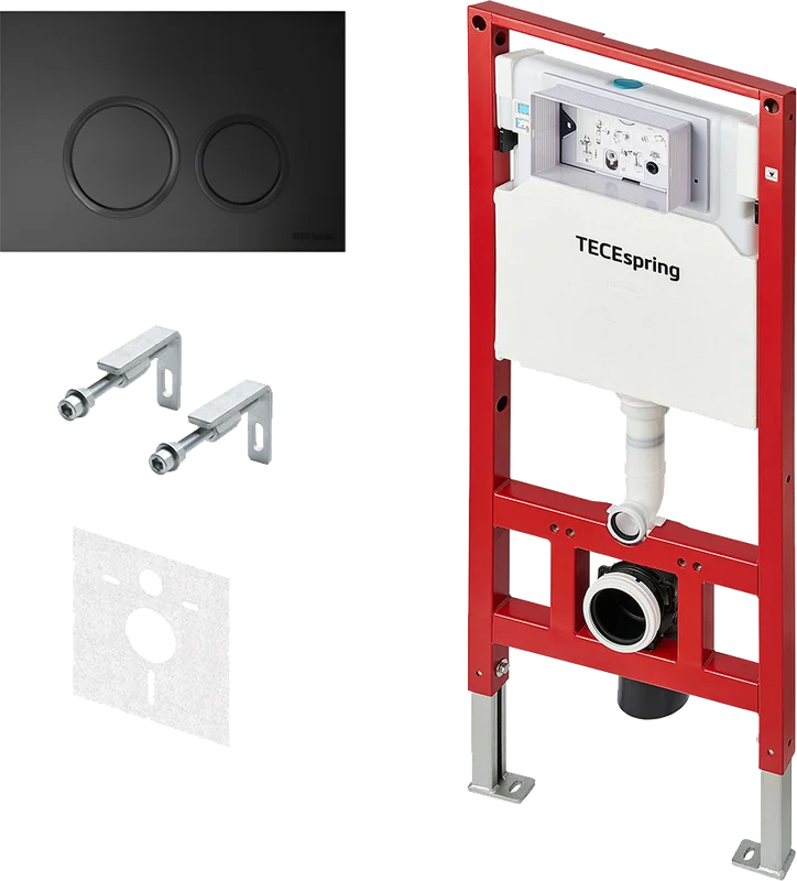 Система инсталляции для унитазов Tece Tecespring S401104, 4 в 1 с кнопкой смыва черный матовый