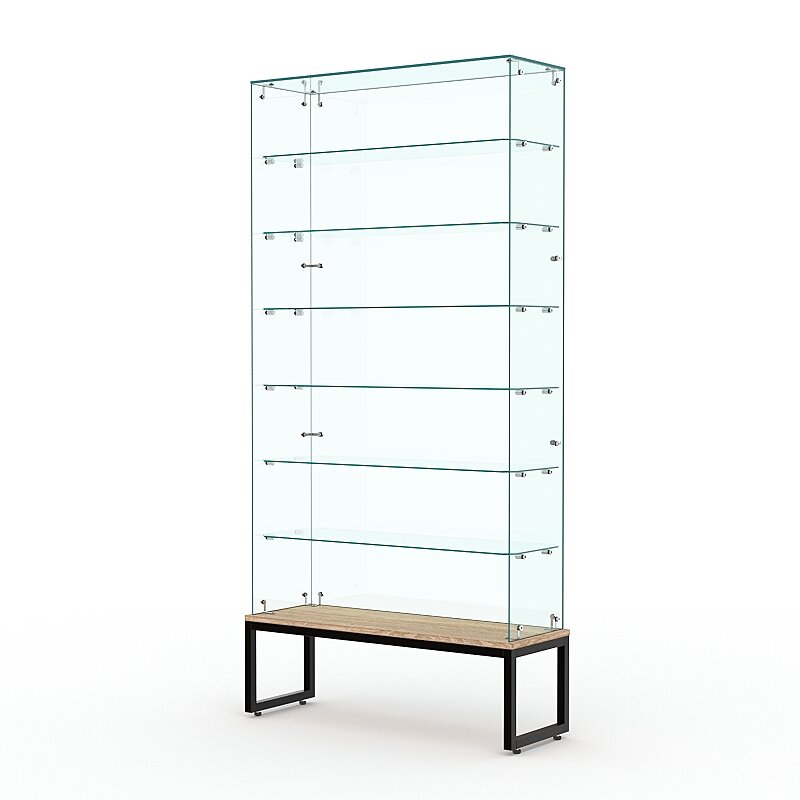 Витрина стеклянная "лофт стиль подиум" №135 (без дверок, задняя стенка - стекло), Дуб Сонома